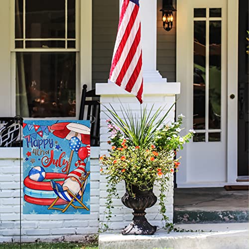 Hzppyz Happy 4th of July Gnome USA Garden Flag, America Patriotic Decorative Yard Outdoor Small Decor, American Memorial Day Home Outside 12x18