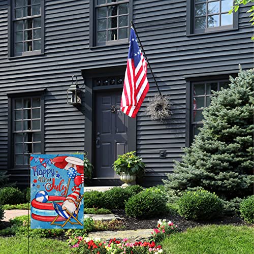 Hzppyz Happy 4th of July Gnome USA Garden Flag, America Patriotic Decorative Yard Outdoor Small Decor, American Memorial Day Home Outside 12x18