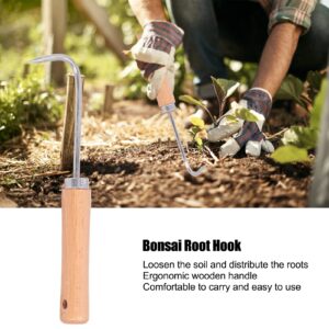 2Pcs 240mm/ 9.45in Single Claw Bonsai Root Hook, Stainless Steel Gardening Digging Tools with Wooden Handle for Weeding Planting Flowers