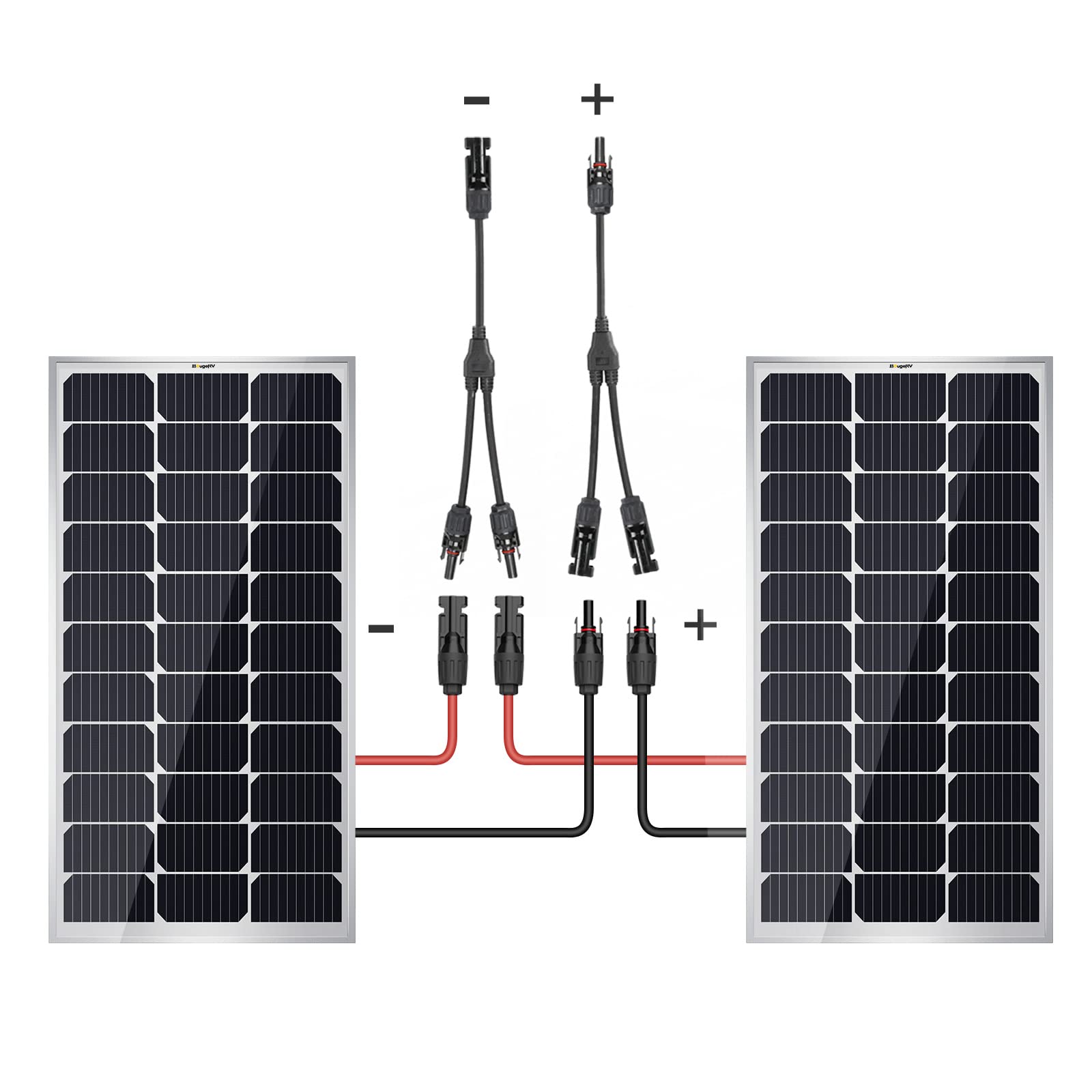 BougeRV 200W 9BB Solar Panels Kit with Solar Connectors Y Branch Parallel Adapter Cable and 20FT 10AWG Solar Cable