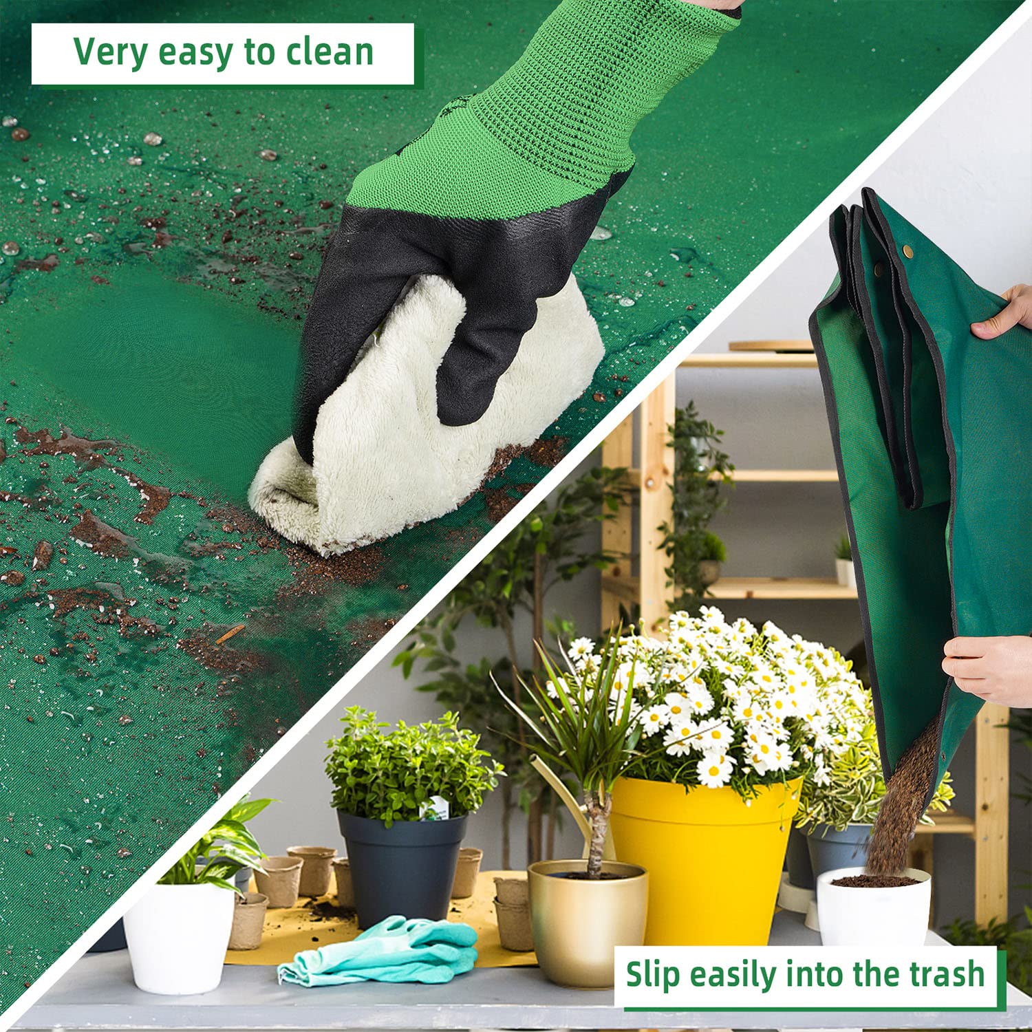 Extra Large Repotting Mat for Indoor Plant Transplanting and Mess Control, 43" X 29" Thickened Waterproof , Foldable and Easy to Clean Gardening Work Mat & Succulent Plant Mat Green