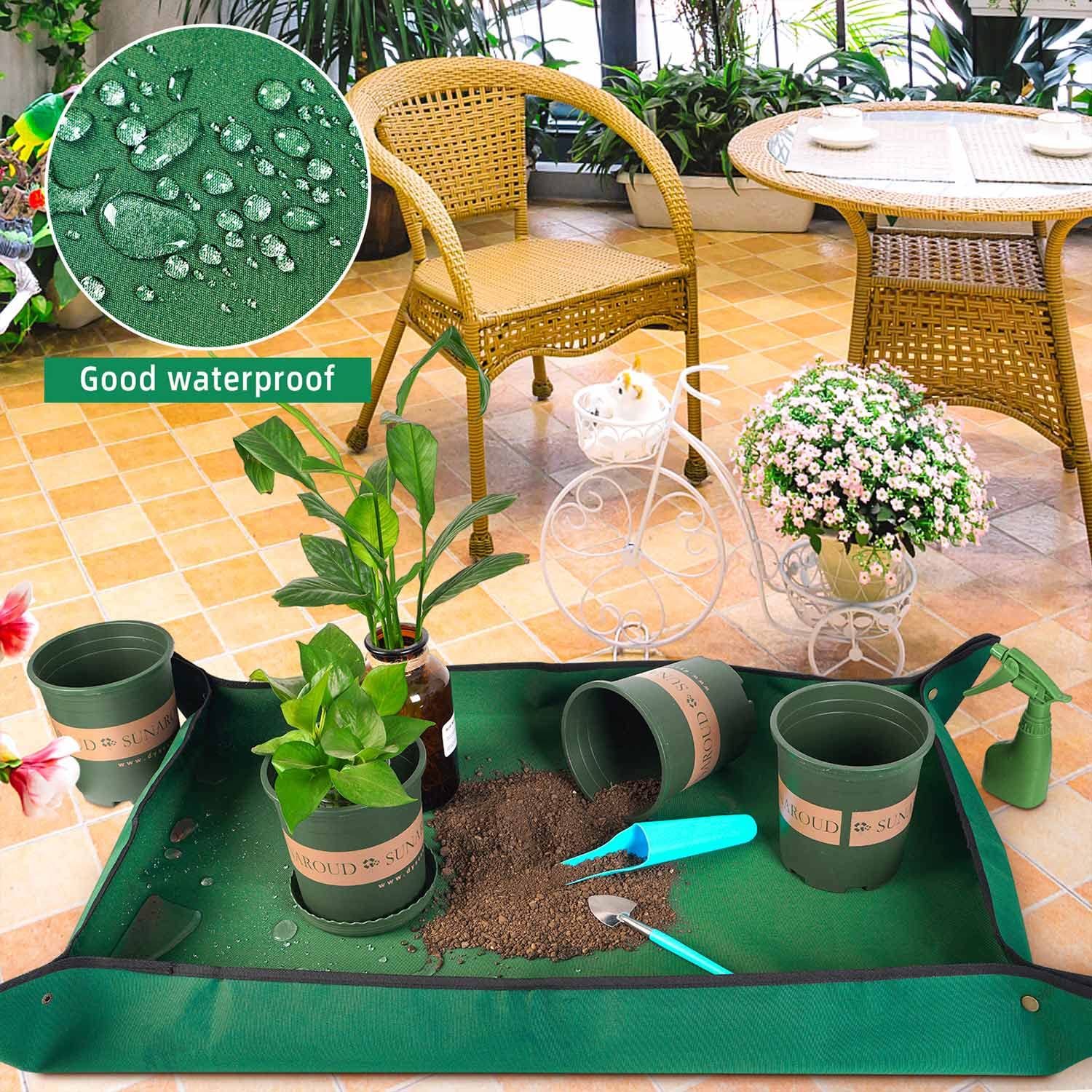 Extra Large Repotting Mat for Indoor Plant Transplanting and Mess Control, 43" X 29" Thickened Waterproof , Foldable and Easy to Clean Gardening Work Mat & Succulent Plant Mat Green