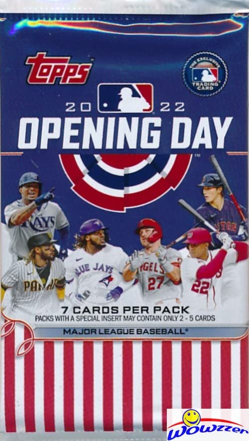 2022 Topps Opening Day Baseball Collection of FOUR (4) Factory Sealed HOBBY Packs with 28 Cards! EVERY Pack Includes 1 Insert! Look for Autos of Mike Trout, Fernando Tatis, Shohei Ohtani & Many More!