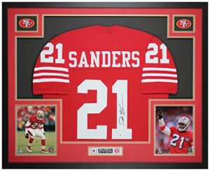 deion sanders autographed red san francisco jersey - beautifully matted and framed - hand signed by henry and certified authentic by beckett - includes certificate of authenticity