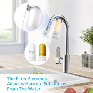 Water Filter for Bathroom Sink, 5 Filter Elements with Transparent Faucet Mount, KitchenTap Water Filtration System, Reduce Chlorine, Tasting Filtered Water