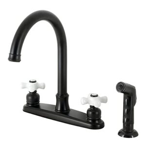 kingston brass fb7790pxsp victorian 8-inch centerset kitchen faucet with sprayer, matte black