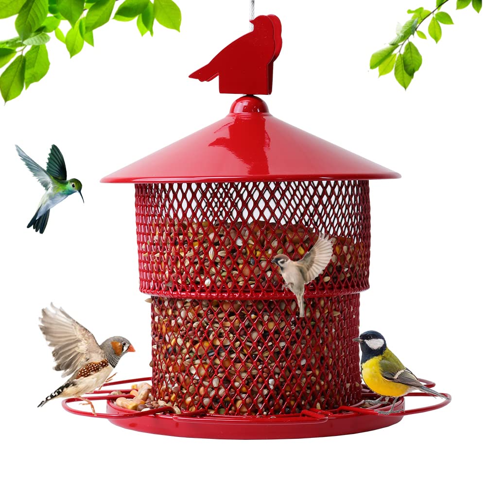 Metal Bird Feeders for Outdoors Hanging, Squirrel Proof Bird Feeder, 4 Lbs Large Capacity, Heavy Duty, 6 Perches, Supports Cardinals, Finch, Blue Jay,Sparrows and Outside Wild Birds