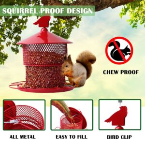 Metal Bird Feeders for Outdoors Hanging, Squirrel Proof Bird Feeder, 4 Lbs Large Capacity, Heavy Duty, 6 Perches, Supports Cardinals, Finch, Blue Jay,Sparrows and Outside Wild Birds