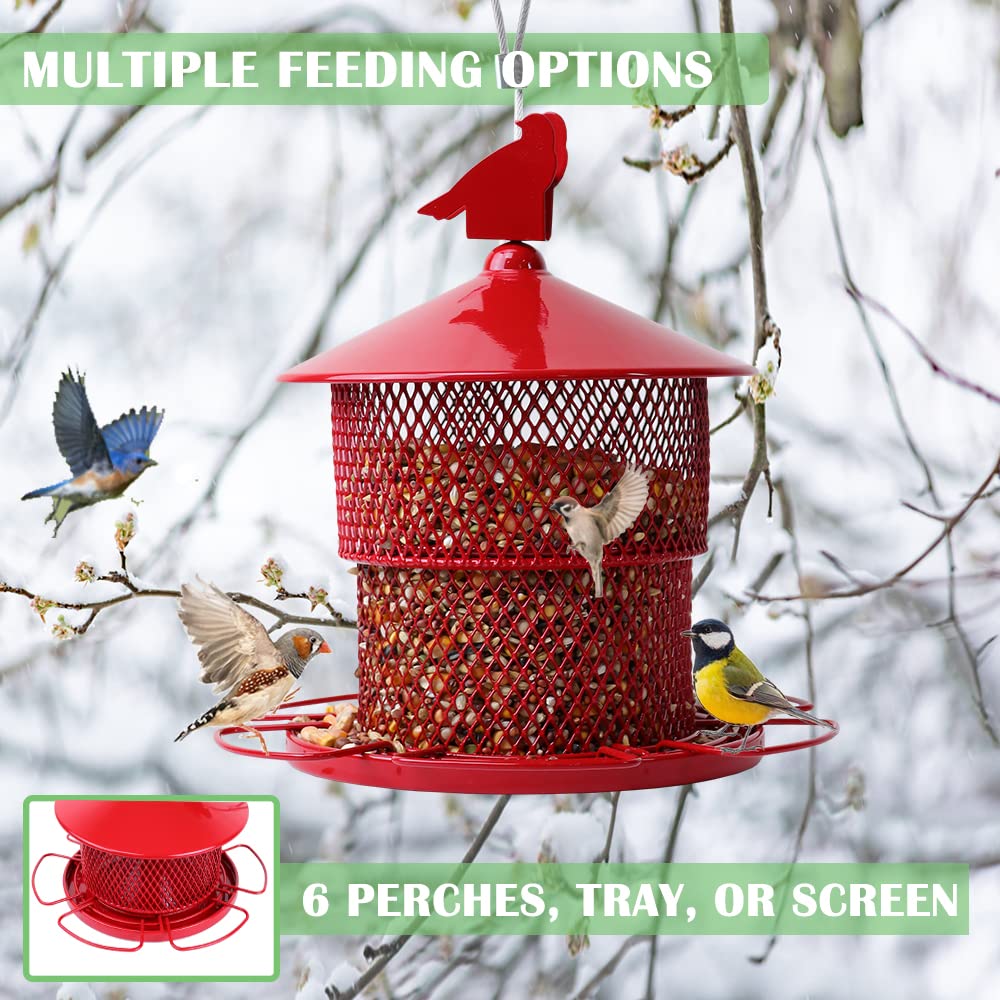 Metal Bird Feeders for Outdoors Hanging, Squirrel Proof Bird Feeder, 4 Lbs Large Capacity, Heavy Duty, 6 Perches, Supports Cardinals, Finch, Blue Jay,Sparrows and Outside Wild Birds