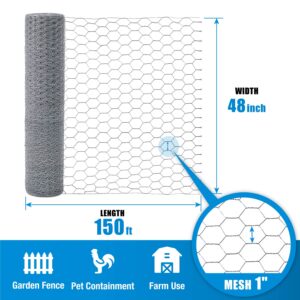 Fencer Wire Poultry Netting Fence, 20 Gauge Galvanized Hexagonal Chicken Wire Fence, 1-Inch Mesh Opening Size (4 ft. x 150 ft.)