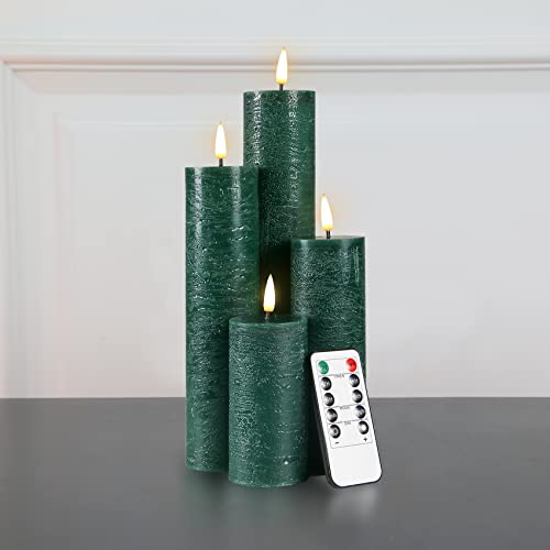 duduta Green Flameless LED Pillar Candles with Remote Φ 2" H 4" 6" 8" 10", Slim Tall Battery Operated St Patricks Day Candles Set of 4