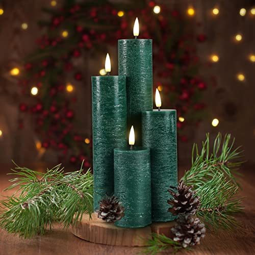 duduta Green Flameless LED Pillar Candles with Remote Φ 2" H 4" 6" 8" 10", Slim Tall Battery Operated St Patricks Day Candles Set of 4