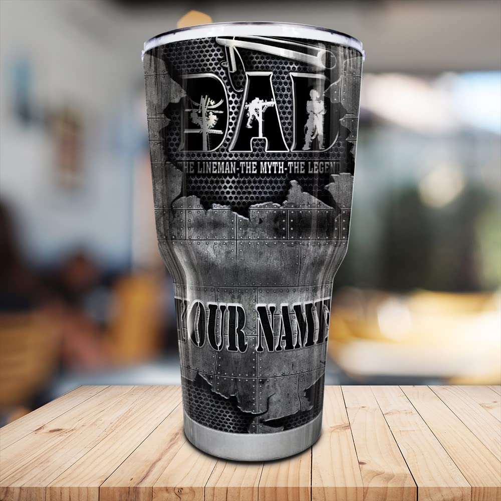 N NAMESISS All Over Printed Tumbler, LINEMAN Personalize Lineman Dad Tumbler, The Lineman The Myth The Legend, Gift For Line Worker, Normal Tumbler, Gift For Father, Gift For Him, Welder Father's Day