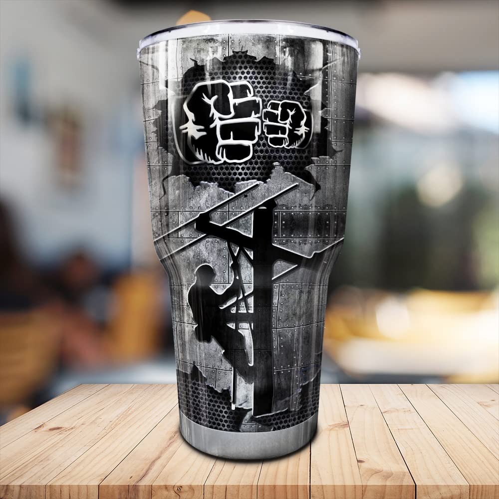 N NAMESISS All Over Printed Tumbler, LINEMAN Personalize Lineman Dad Tumbler, The Lineman The Myth The Legend, Gift For Line Worker, Normal Tumbler, Gift For Father, Gift For Him, Welder Father's Day