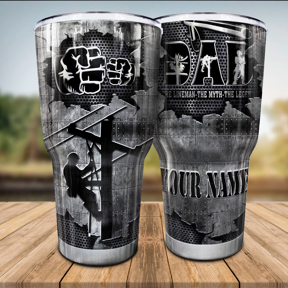 N NAMESISS All Over Printed Tumbler, LINEMAN Personalize Lineman Dad Tumbler, The Lineman The Myth The Legend, Gift For Line Worker, Normal Tumbler, Gift For Father, Gift For Him, Welder Father's Day