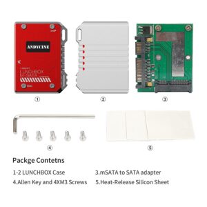 ANDYCINE Lunchbox mSATA to SATA Adapter DIY Magnalium Case for mSATA SSD T5 1TB/2TB Compatible for Atomos Ninja V,Ninja V+,Ninja Flame,Ninja Inferno,and Shogun Inferno