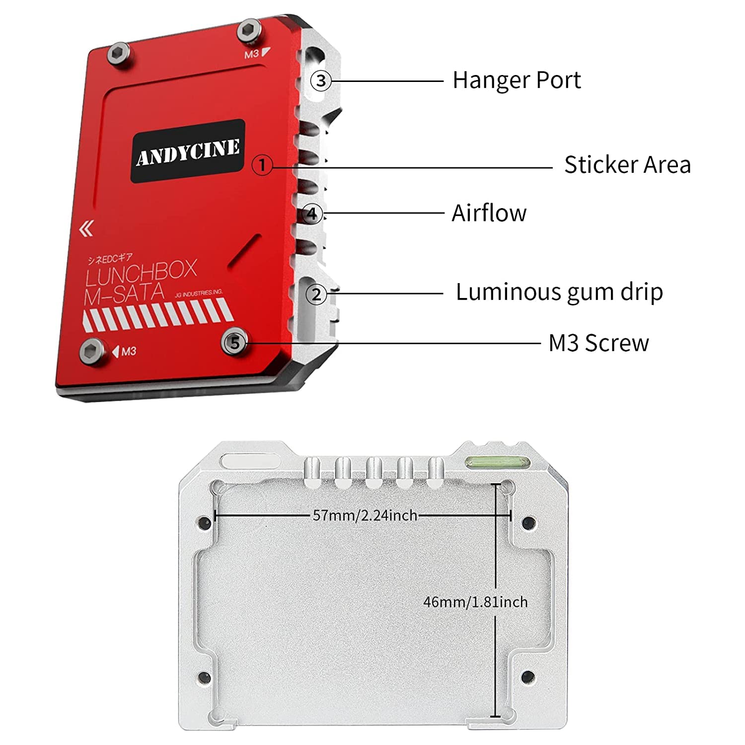 ANDYCINE Lunchbox mSATA to SATA Adapter DIY Magnalium Case for mSATA SSD T5 1TB/2TB Compatible for Atomos Ninja V,Ninja V+,Ninja Flame,Ninja Inferno,and Shogun Inferno