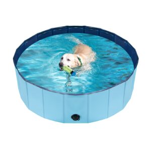 foldable dog pool, ysjilide portable pvc dog pet swimming pool, collapsible plastic dog bath for for large medium small dogs & kids (m-40'' x 12'', blue)