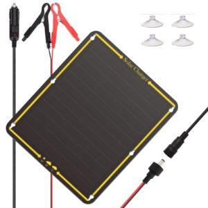 12v 15w solar car battery maintainer trickle charger, portable solar panel charging kit for rv, car, boats, truck, camper, motorcycle, cigarette lighter plug, alligator clip, ip65 waterproof