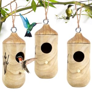 hummingbird house for outside hanging,wooden humming bird nest 3 pcs with hemp ropes (mi3723)