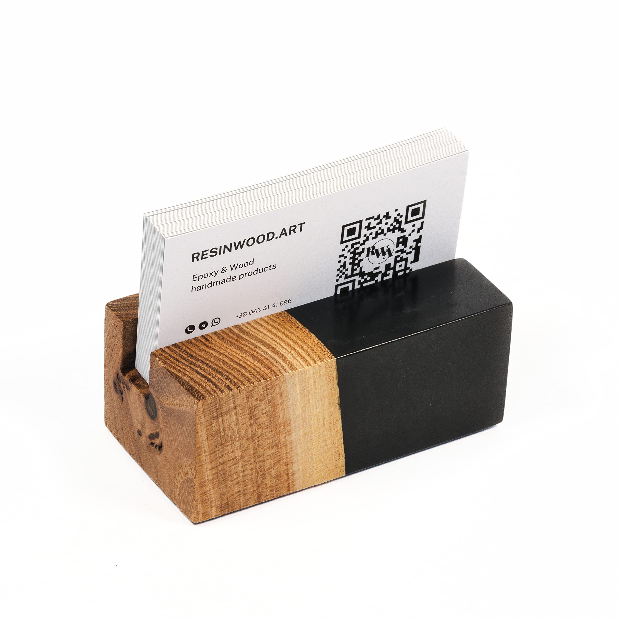 RWA resinwood.art – Unique Resin Business Card Holder Desk, Wood Cards Stand for Office, Luxury Desktop Wooden Bussiness Card Display, Home decor Tabletop Accessories (Black)