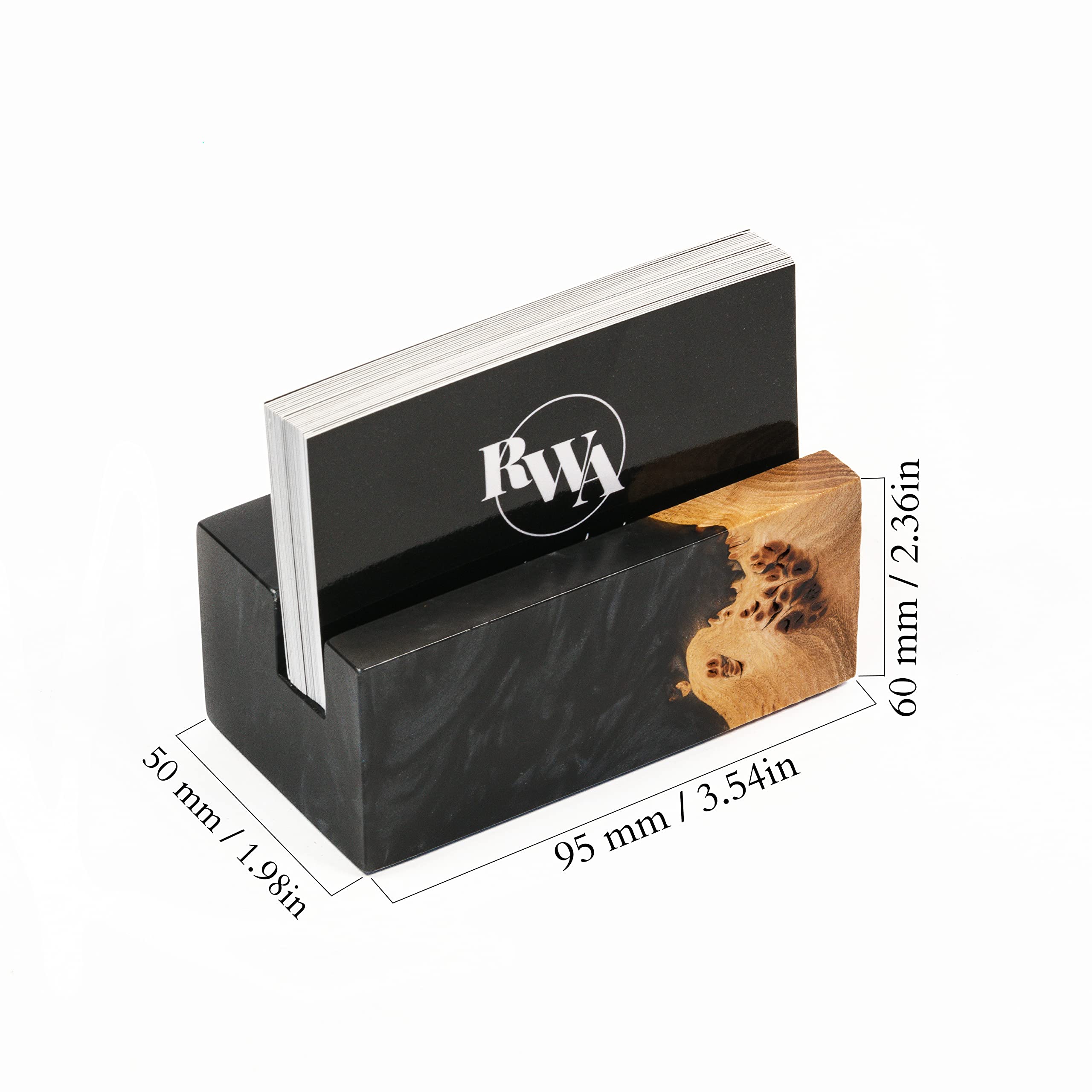 RWA resinwood.art – Unique Resin Business Card Holder Desk, Wood Cards Stand for Office, Luxury Desktop Wooden Bussiness Card Display, Home decor Tabletop Accessories (Black)