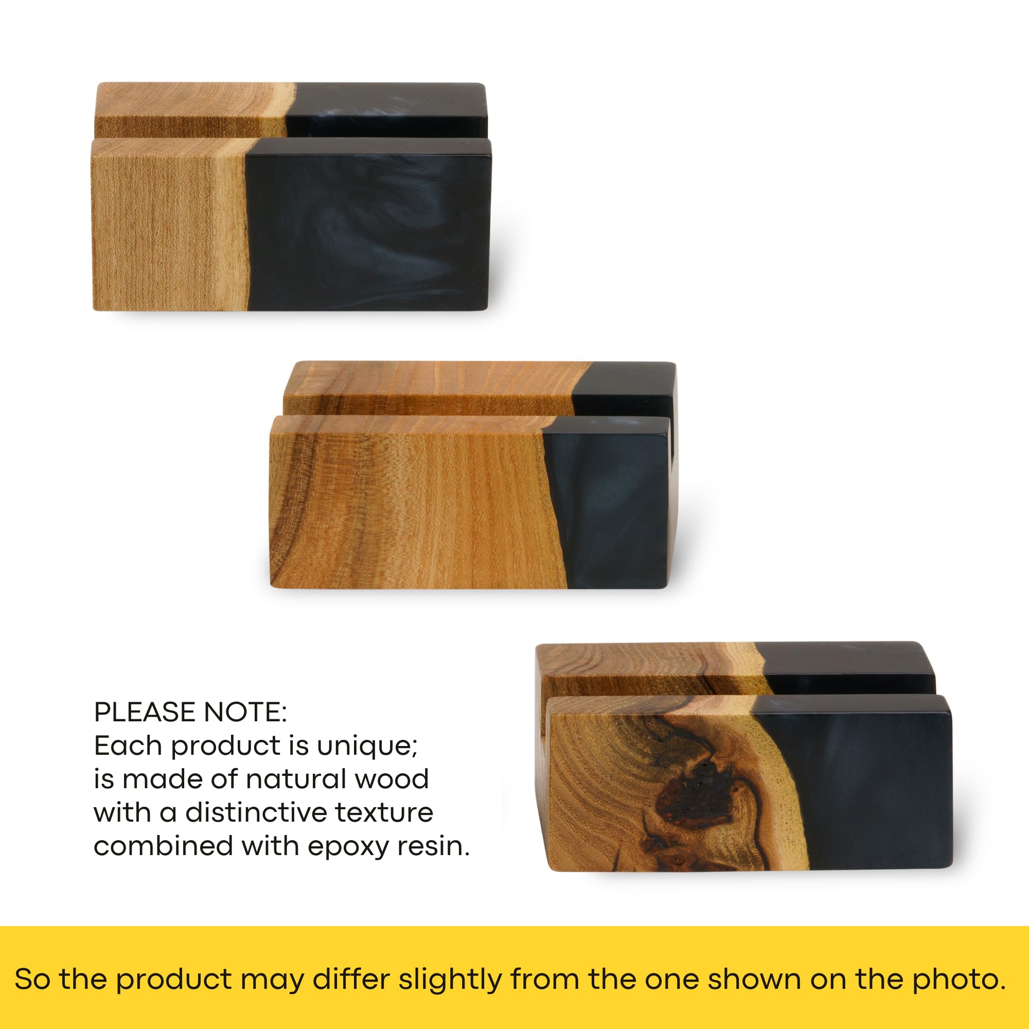 RWA resinwood.art – Unique Resin Business Card Holder Desk, Wood Cards Stand for Office, Luxury Desktop Wooden Bussiness Card Display, Home decor Tabletop Accessories (Black)