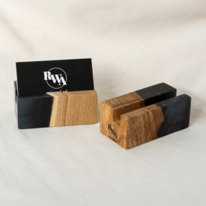 RWA resinwood.art – Unique Resin Business Card Holder Desk, Wood Cards Stand for Office, Luxury Desktop Wooden Bussiness Card Display, Home decor Tabletop Accessories (Black)