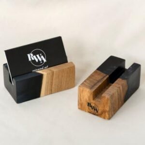 RWA resinwood.art – Unique Resin Business Card Holder Desk, Wood Cards Stand for Office, Luxury Desktop Wooden Bussiness Card Display, Home decor Tabletop Accessories (Black)