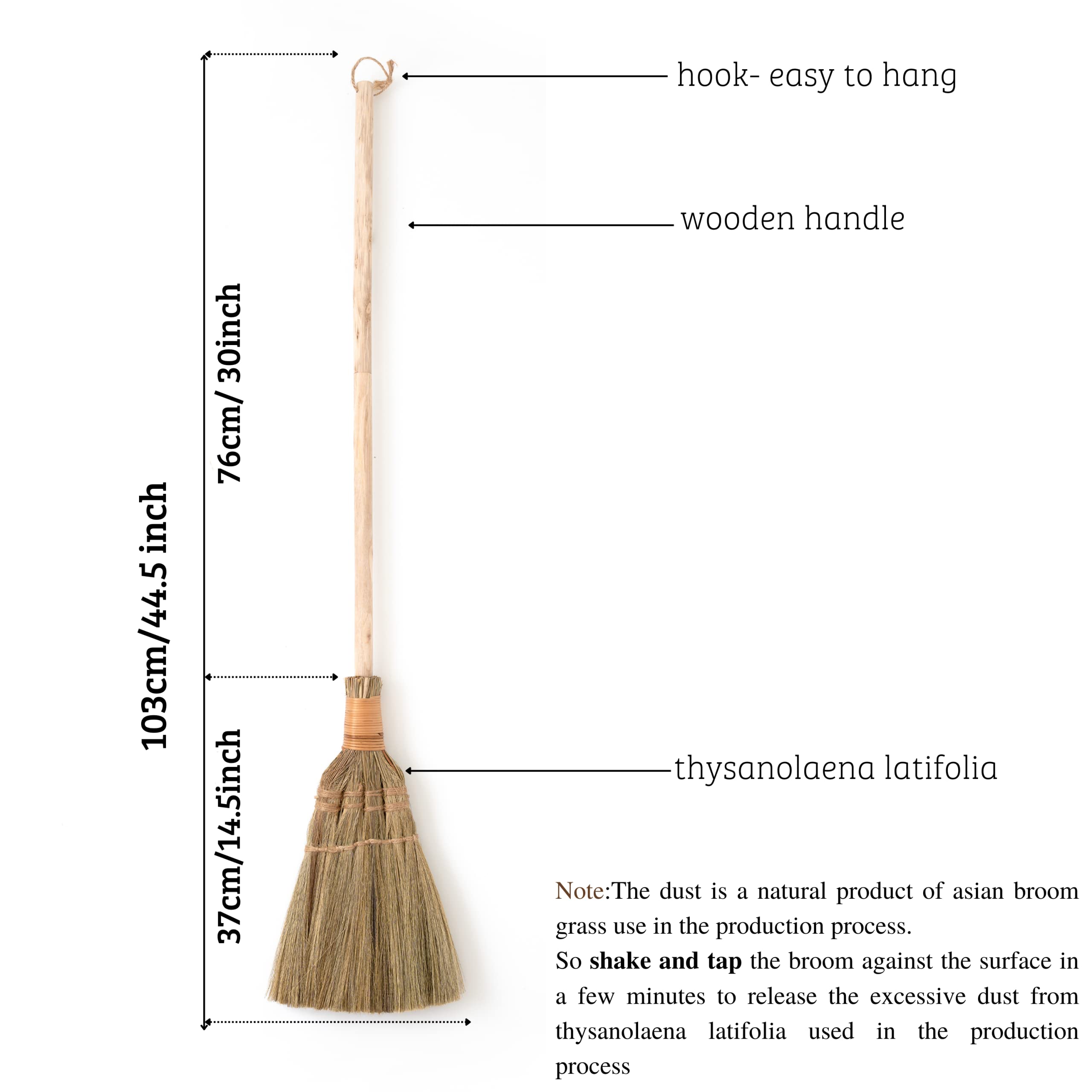 TTS For Home Vietnamese Straw Soft Broom for Cleaning with Long Handle Broom- Broom Decorative 7.84'' Width, 45.5" Length