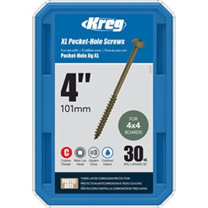 kreg sml-c4x400-30 xl pocket-hole screws 4", (30 count)