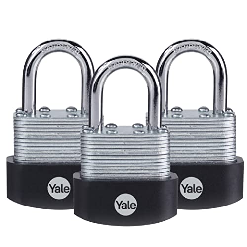 Yale 1-7/8" Wide Laminated Padlock with 1-1/8" Shackle and 3 Keyed Alike Keys for Outdoor Gate, Fence, Storage (3 Pack)