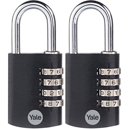 Yale 2 Pack 4 Digit Combination Lock Outdoor Waterproof Padlock for School Gym Locker, Sports Locker, Fence, Toolbox, Gate, Case, Hasp Storage (Black)