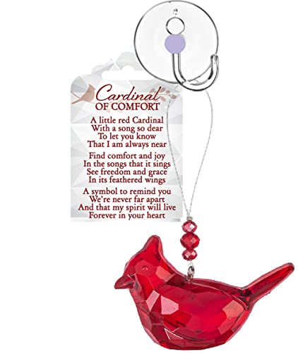 Cardinal of Comfort Visitor from Heaven Sympathy Gift Set Memorial Cardinal Gifts Bereavement Gifts Remembrance Gift for Loss of Father, Mom, Sister - Red Bird Crystal Window Décor