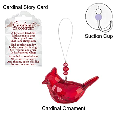 Cardinal of Comfort Visitor from Heaven Sympathy Gift Set Memorial Cardinal Gifts Bereavement Gifts Remembrance Gift for Loss of Father, Mom, Sister - Red Bird Crystal Window Décor