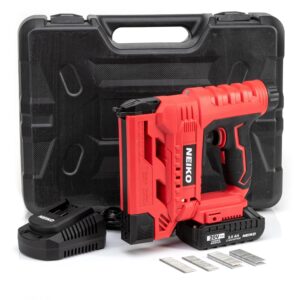 neiko 02651a nail gun battery powered cordless brad nailer & stapler, 18 gauge, 2 in 1 rechargeable staple gun & battery powered nail, cordless nail gun, 20v 2.0ah, electric cordless finish nailer