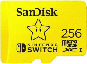 sandisk 256gb microsd nintendo switch micro sdxc memory card for switch & switch lite sdsqxao-256g super mario star design bundle with (1) goram card reader (256gb, 1 pack)