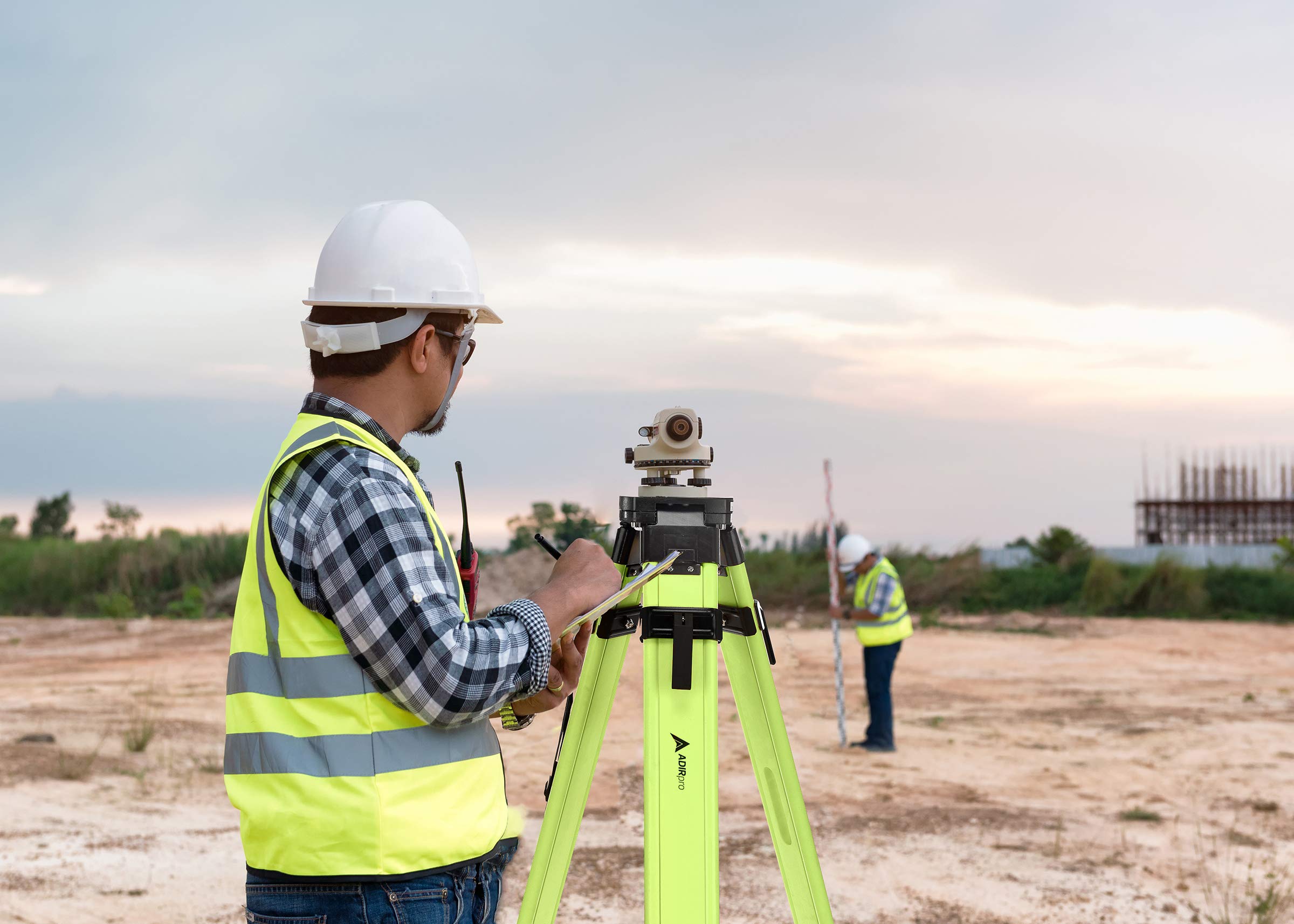 AdirPro Aluminum Hi -Vis Green Tripod with Quick Clamp & AdirPro 14-Foot Aluminum Grade Rod Bundle