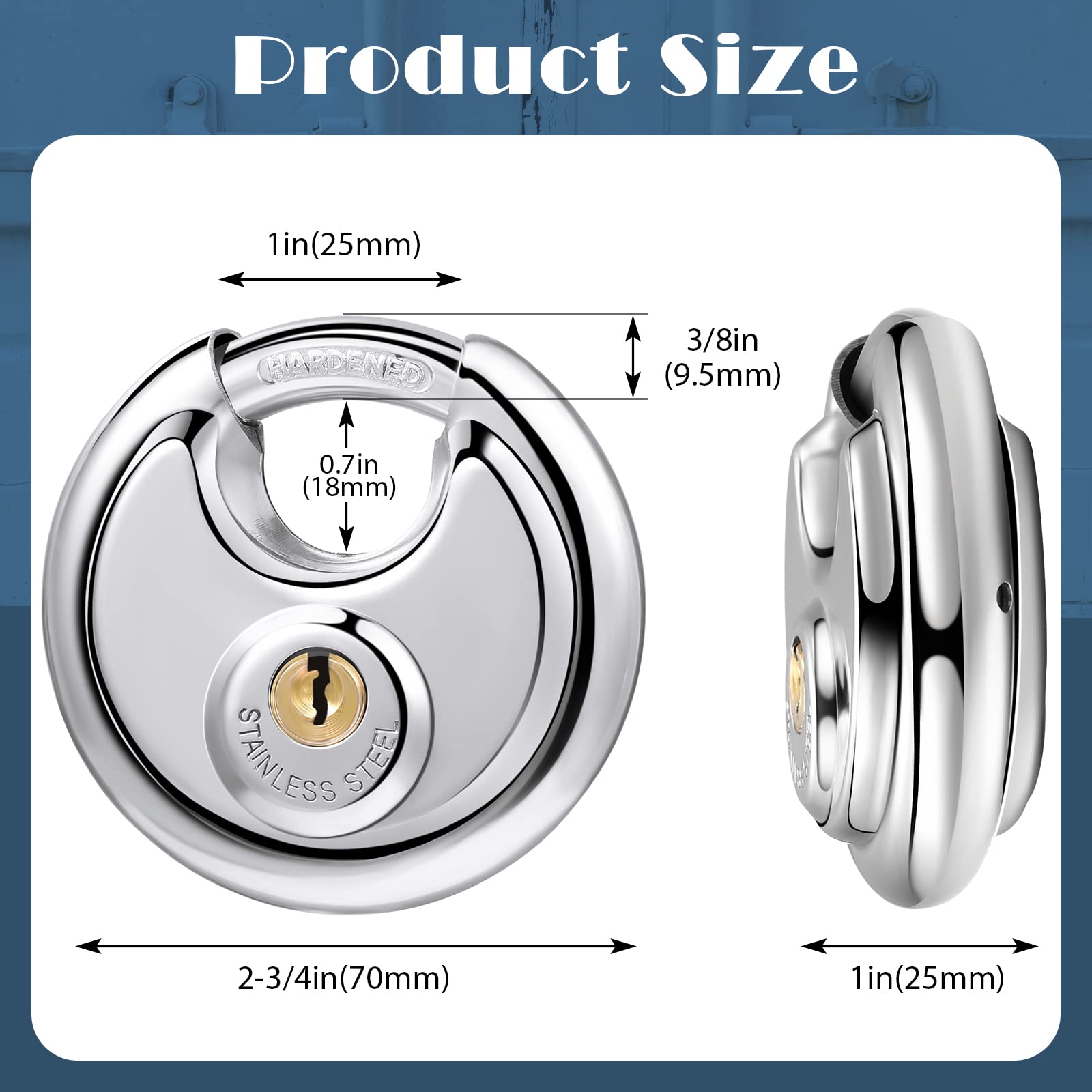 10 Pack Padlocks Alike Keyed, Stainless Steel Pad Locks with Same Key Discus Lock 2-3/4 Inch Wide 3/8 Inch Diameter Shackle, Disc Lock for Outdoor Use, Storage Unit, Sheds, Garages and Fence