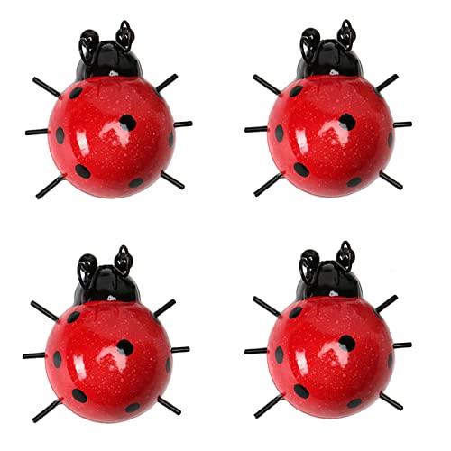 Cruis Cuka Metal Garden Decor for Outside Cute Ladybugs Yard Art Lawn Ornaments Wall Sculptures & Statues Outdoor Fence Decorations for Patio - Set of 4