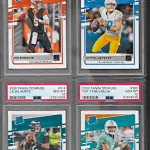 PSA 10 JUSTIN HERBERT JOE BURROW JALEN HURTS & TUA TAGOVAILOA 4 CARD ROOKIE DONRUSS RATED ROOKIE GRADED PSA GEM MINT 10 YOUNG SUPERSTAR NFL QUARTERBACKS