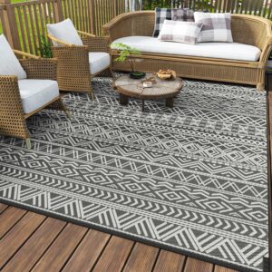 montvoo-outdoor rug carpet waterproof 5x8 ft reversible patio rug rv camping rug-plastic straw rug outside indoor outdoor area rug for patio deck balcony picnic beach outdoor decor boho grey