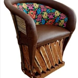 HANDMADE EQUIPAL CHAIR EMBROIDERED WITH FLOWER FABRIC MEXICAN FURNITURE