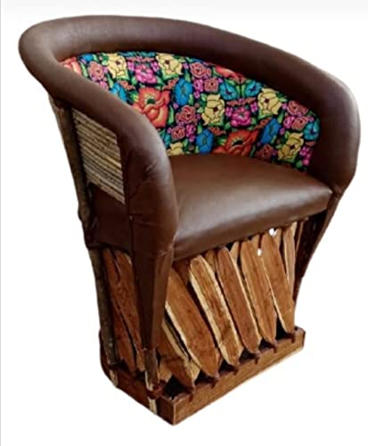 HANDMADE EQUIPAL CHAIR EMBROIDERED WITH FLOWER FABRIC MEXICAN FURNITURE