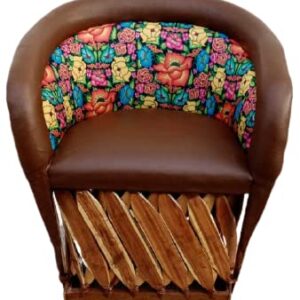 HANDMADE EQUIPAL CHAIR EMBROIDERED WITH FLOWER FABRIC MEXICAN FURNITURE