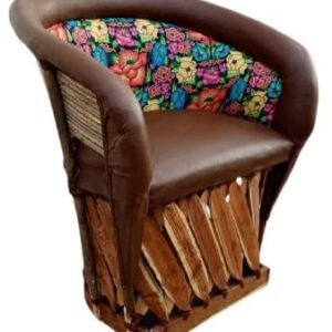 HANDMADE EQUIPAL CHAIR EMBROIDERED WITH FLOWER FABRIC MEXICAN FURNITURE