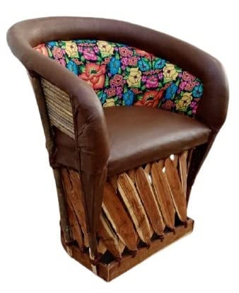 HANDMADE EQUIPAL CHAIR EMBROIDERED WITH FLOWER FABRIC MEXICAN FURNITURE