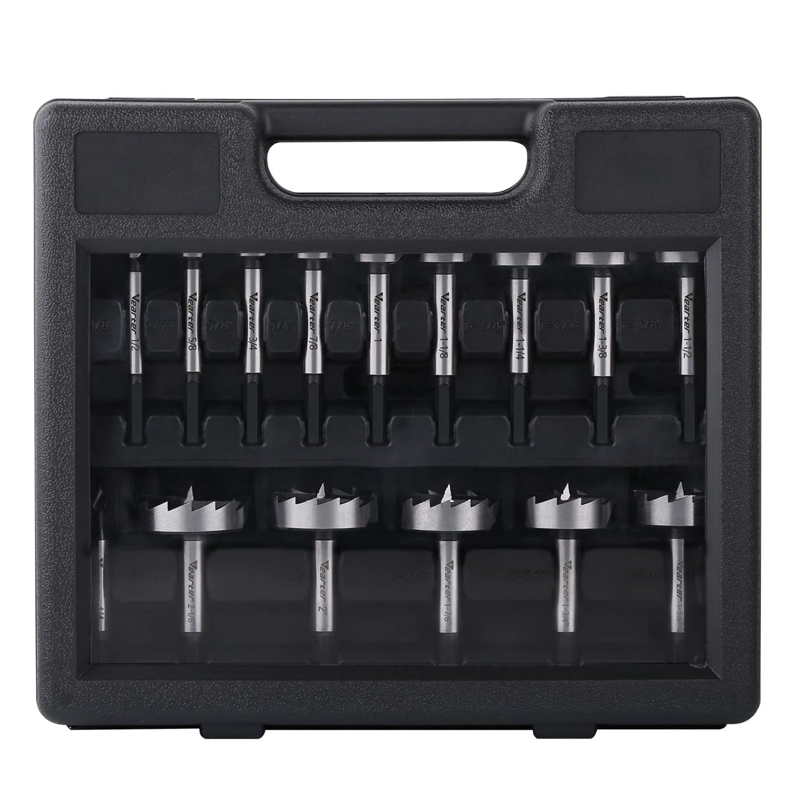 Vearter Forstner Bit Set, 1/4-2-1/8inch 16pcs with 3/8 Hex Shank,Multi Sided Shank Wood Drill bit Hole Saw Kit