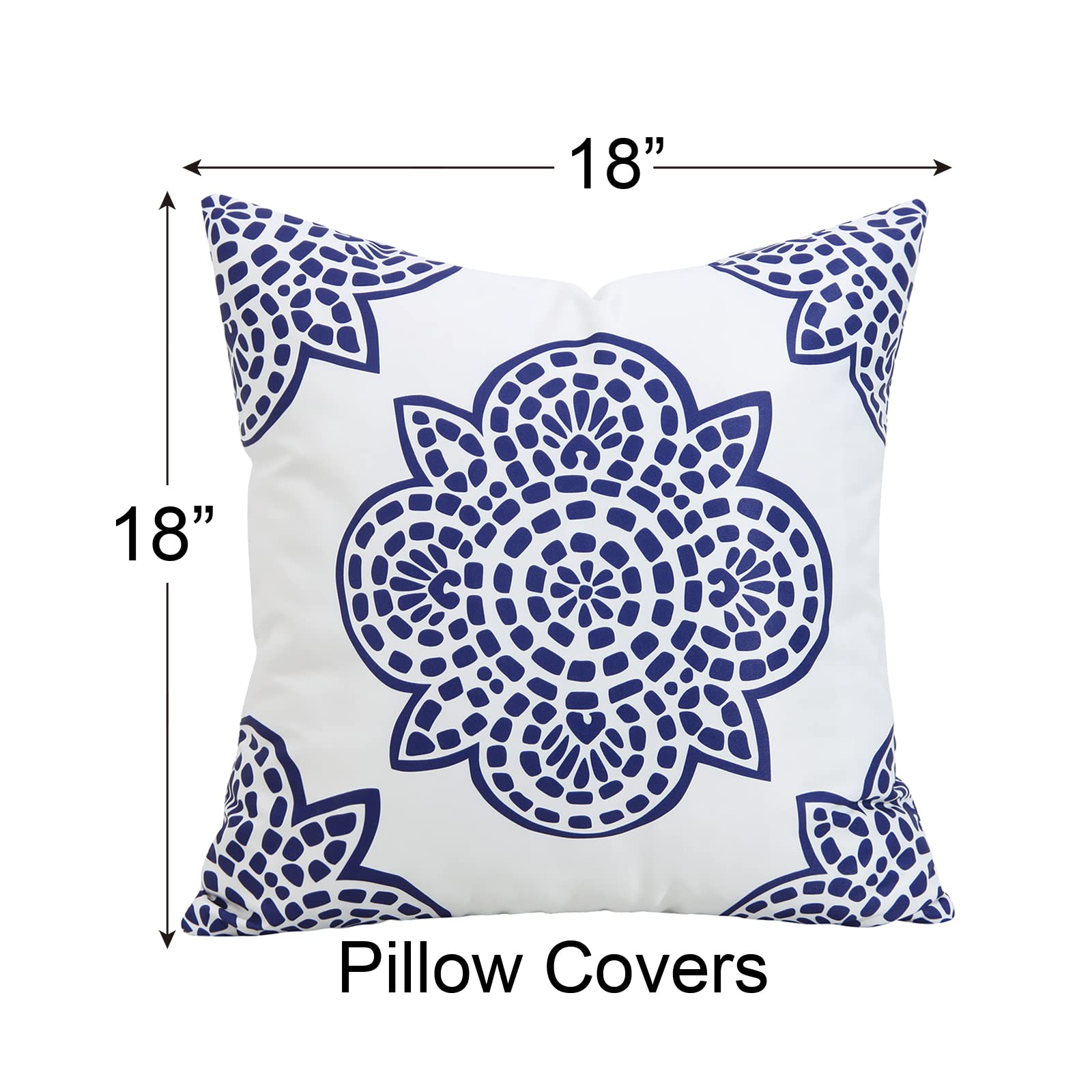 cygnus 18x18 Inch White and Navy Blue Throw Pillow Covers Floral Outdoor Waterproof for Patio Furniture Sunbrella Outside Set of 2