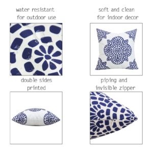 cygnus 18x18 Inch White and Navy Blue Throw Pillow Covers Floral Outdoor Waterproof for Patio Furniture Sunbrella Outside Set of 2